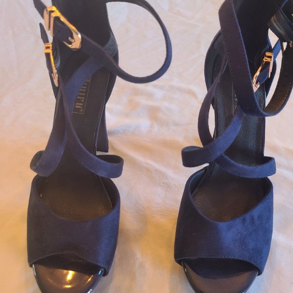 IDIFU | Shoes | Navy Blue Open Toed Strap Heel | Poshmark